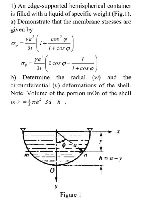 Solved 1) An edge-supported hemispherical container is | Chegg.com
