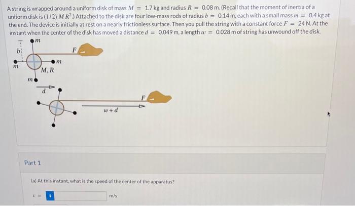 Solved A string is wrapped around a uniform disk of mass | Chegg.com