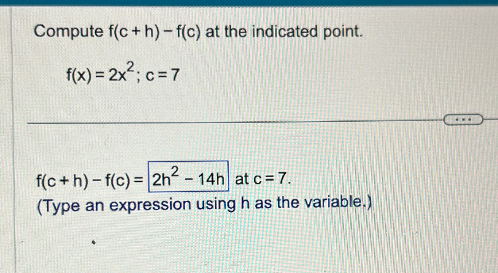 Solved Compute f(c+h)-f(c) ﻿at the indicated | Chegg.com