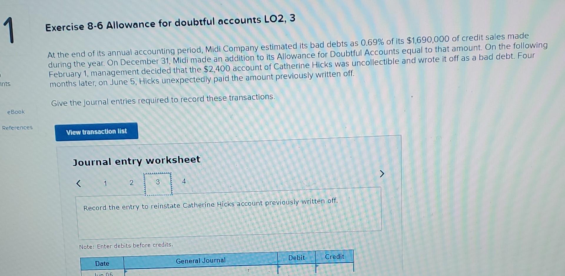 Solved Exercise 8-6 Allowance for doubtful accounts LO2, 3 | Chegg.com