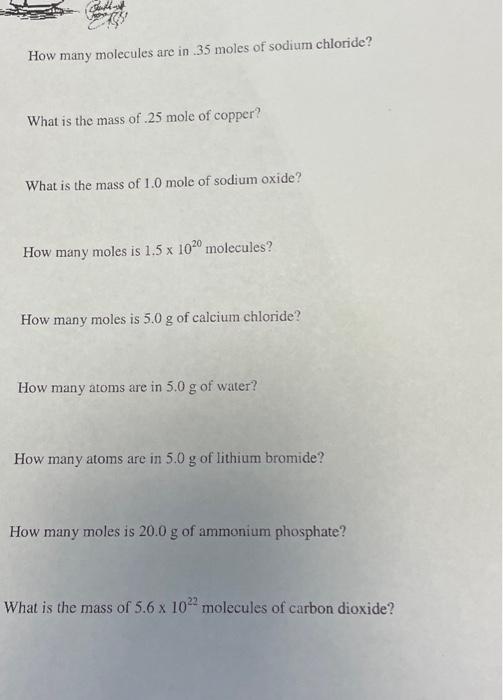 Solved How many molecules are in 35 moles of sodium | Chegg.com