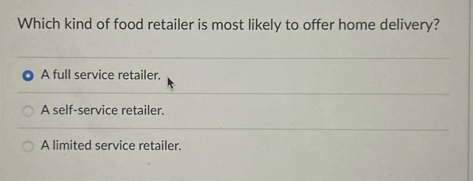 Solved Which kind of food retailer is most likely to offer | Chegg.com