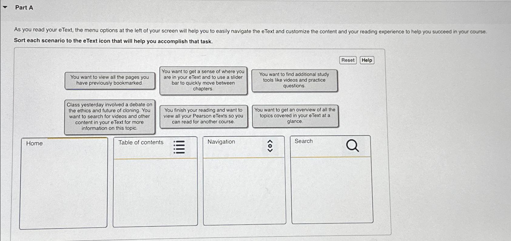 Solved Part ASort each scenario to the eText icon that will | Chegg.com