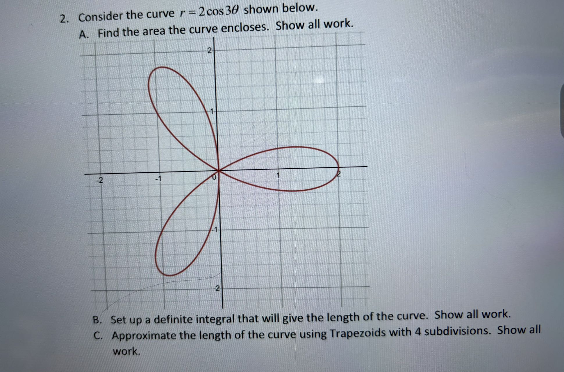 Solved Consider the curve r=2cos3θ ﻿shown below.A. ﻿Find the | Chegg.com