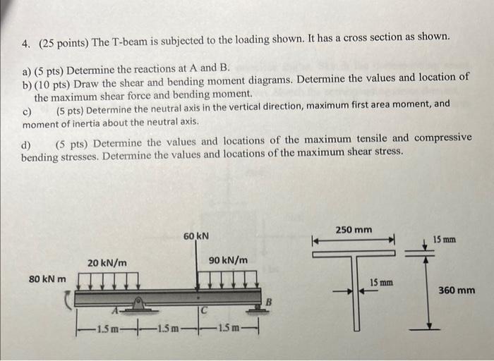 Solved 4. ( 25 points) The T-beam is subjected to the | Chegg.com