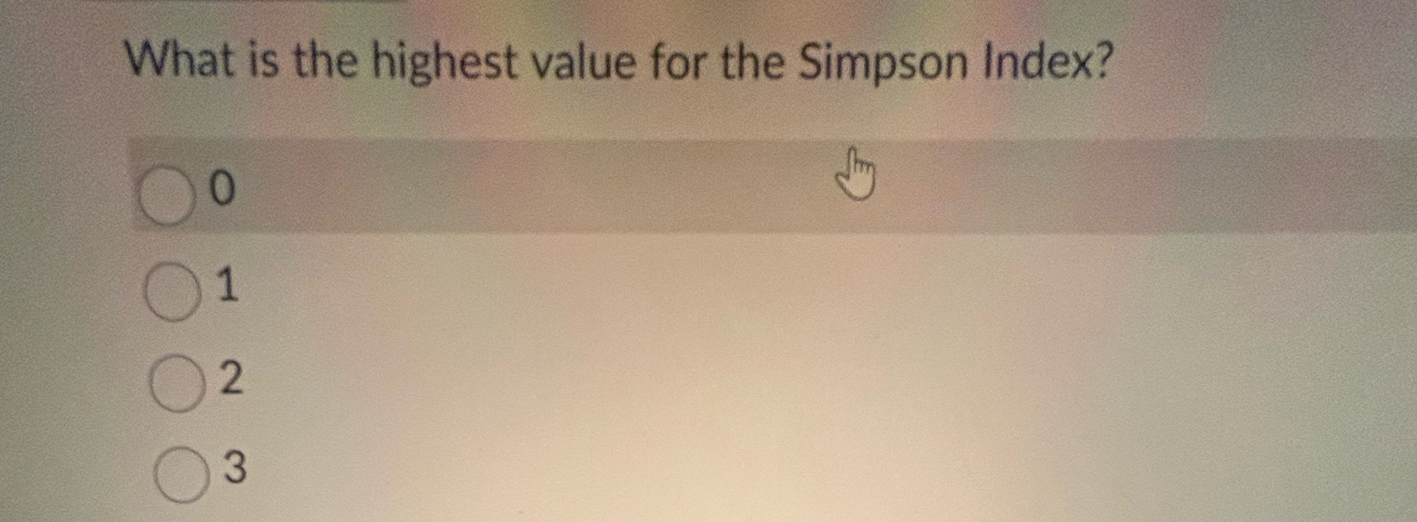 Solved What is the highest value for the Simpson Index?0123 | Chegg.com