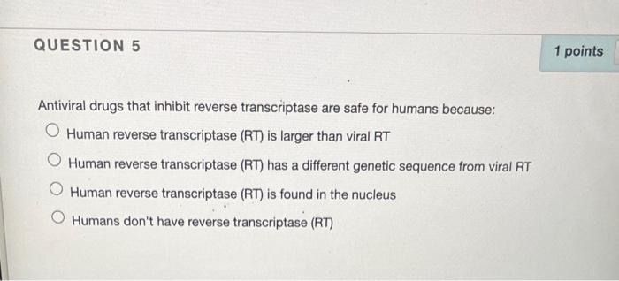 Solved Antiviral drugs that inhibit reverse transcriptase | Chegg.com