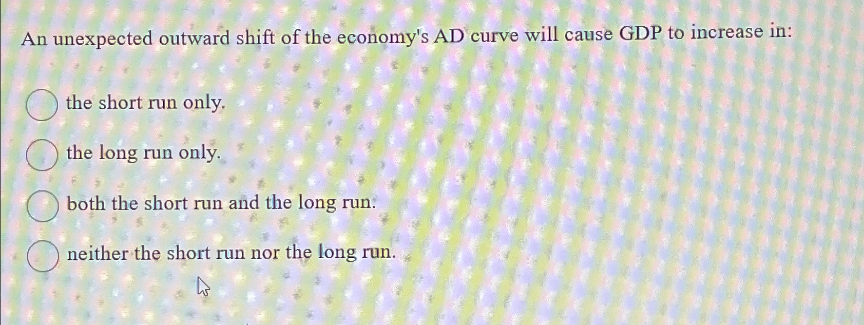 Solved An unexpected outward shift of the economy's AD curve | Chegg.com