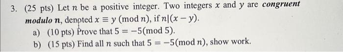 Solved 3. ( 25pts ) Let n be a positive integer. Two | Chegg.com