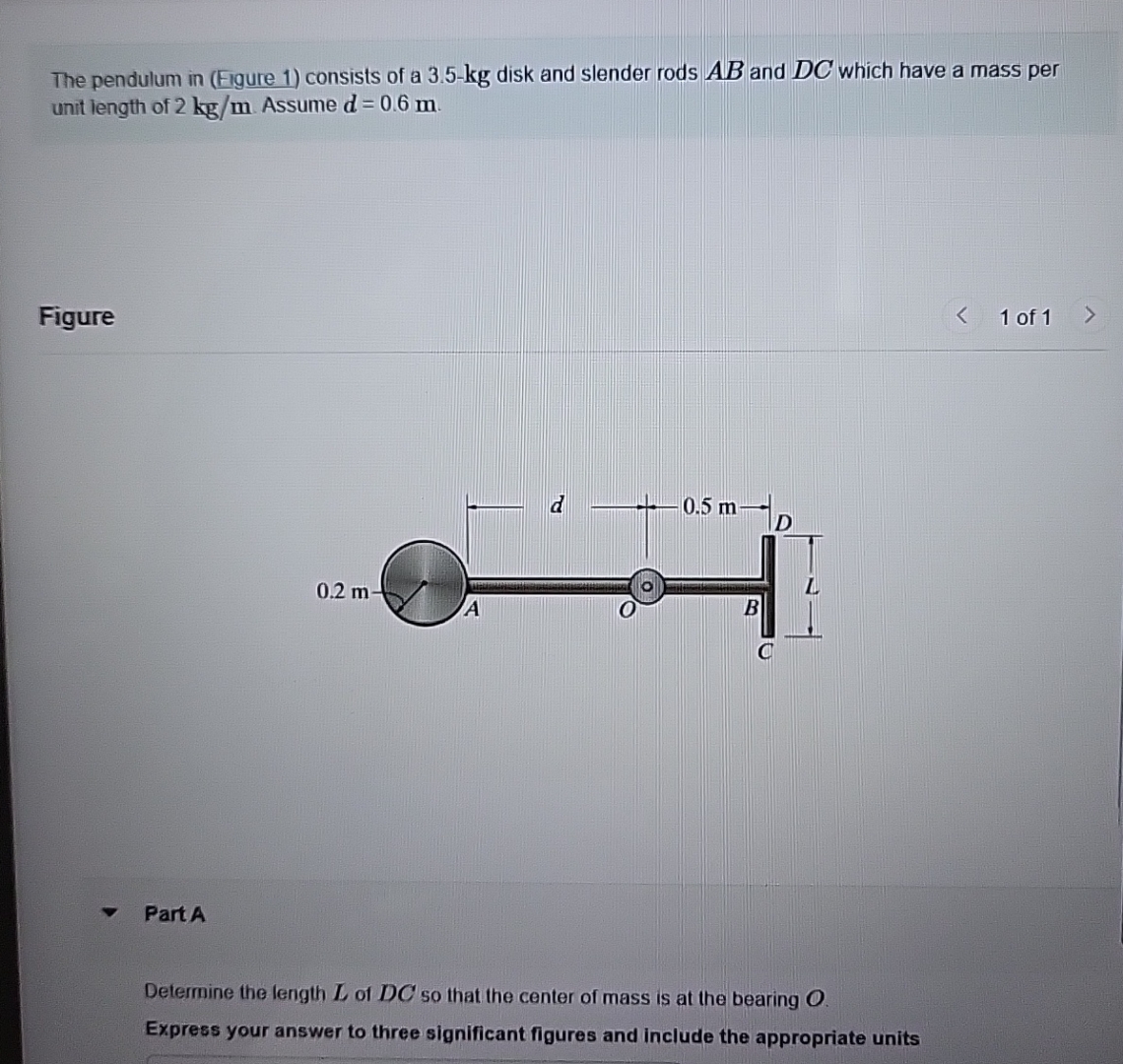 Solved The pendulum in (Figure 1) ﻿consists of a 3.5-kg | Chegg.com