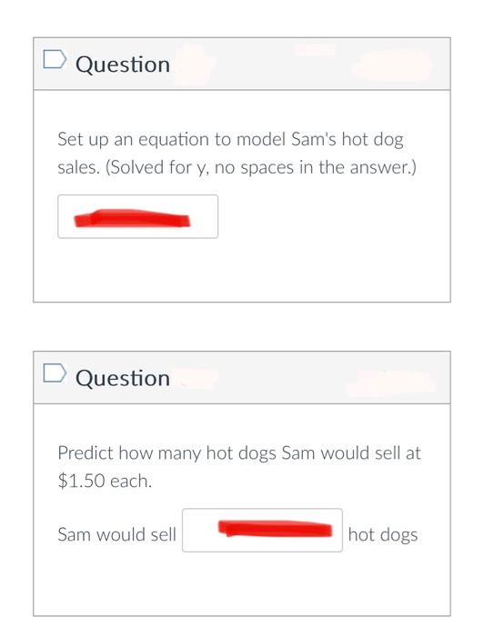 Solved Sam has a hot dog cart and is trying to chart his hot | Chegg.com