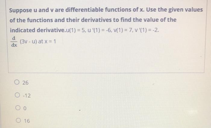 Solved Suppose u and v are differentiable functions of x. | Chegg.com