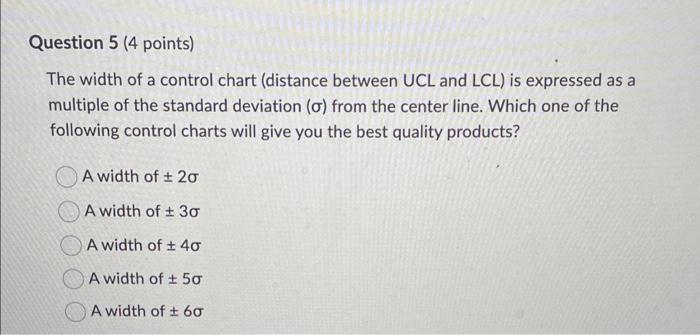 Solved The width of a control chart (distance between UCL | Chegg.com