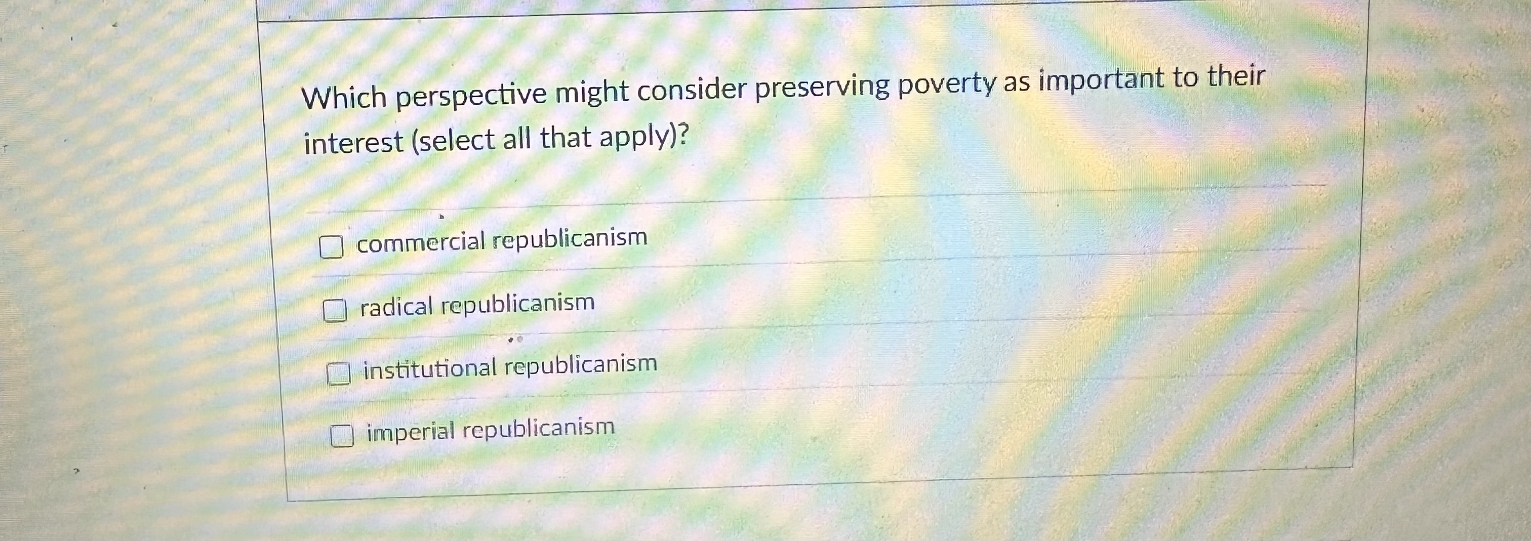 Solved Which perspective might consider preserving poverty | Chegg.com
