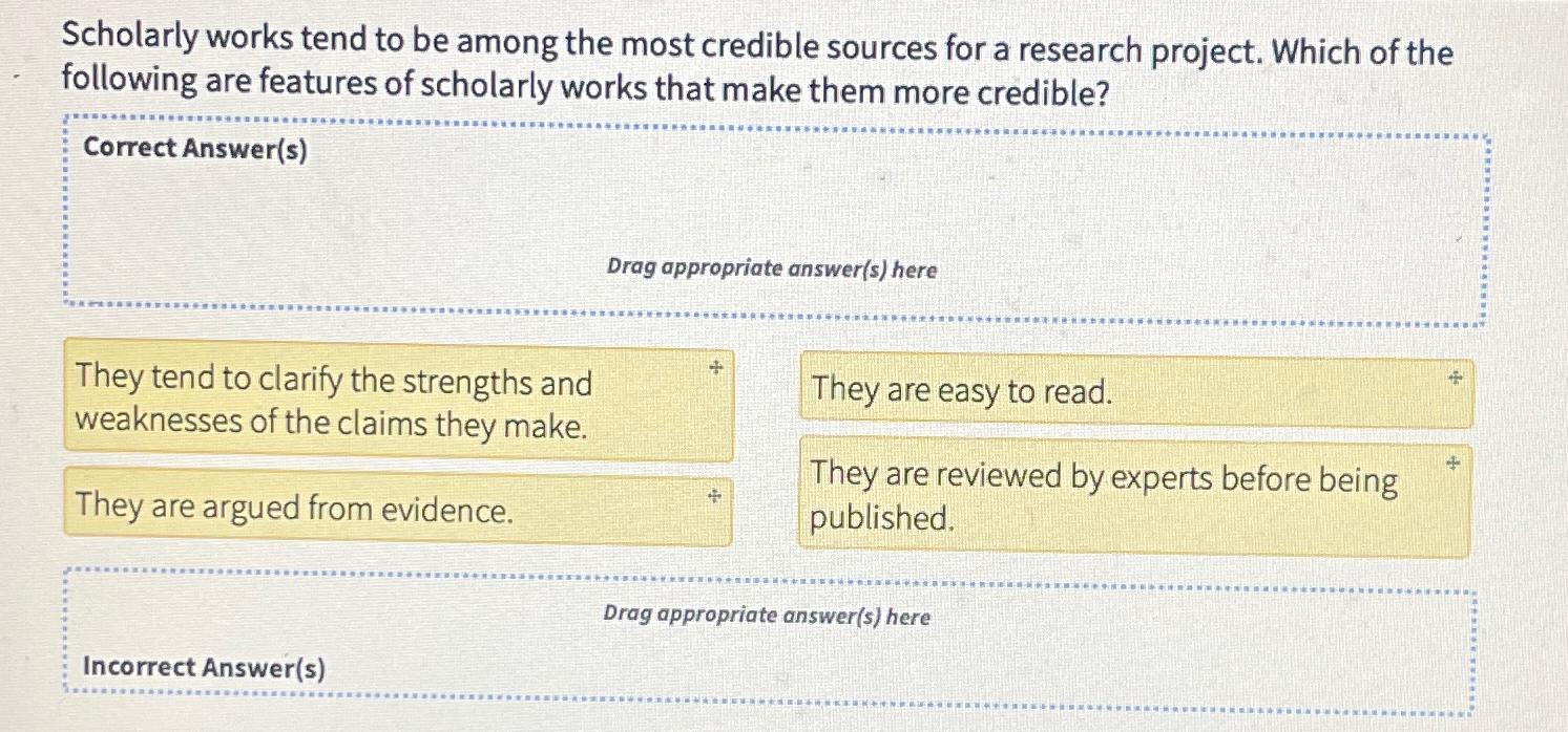 Solved Scholarly works tend to be among the most credible | Chegg.com