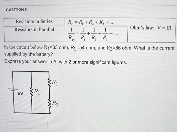 Solved QUESTION 5 In the circuit below R1=33ohm,R2=54ohm, | Chegg.com