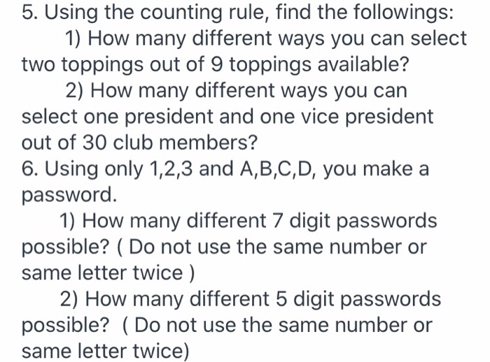 Solved 5. Using the counting rule, find the followings: 1) | Chegg.com