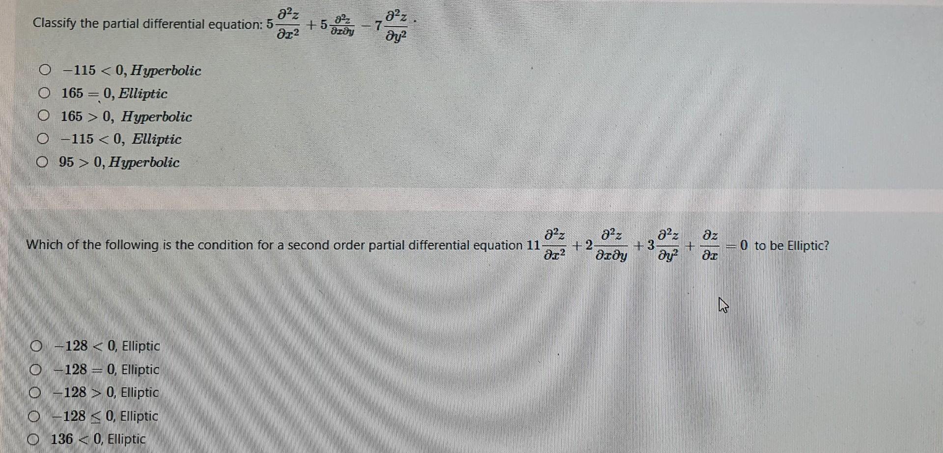 Solved Classify the partial differential equation: | Chegg.com
