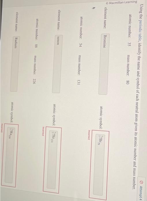 Solved Using the periodic table, identify the name and | Chegg.com