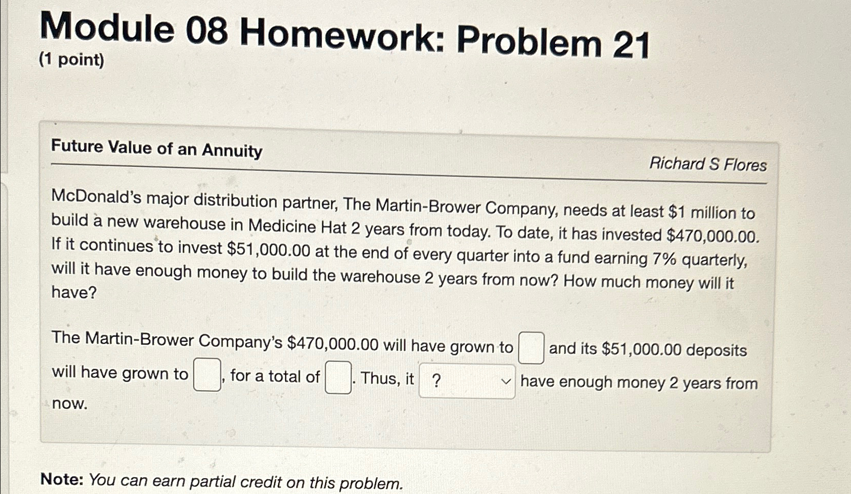 Solved Module 08 ﻿Homework: Problem 21(1 ﻿point)Future Value | Chegg.com