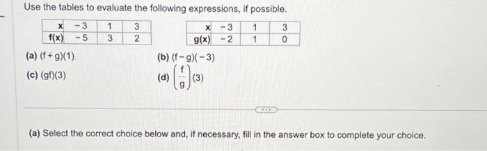 Solved Use the tables to evaluate the following expressions, | Chegg.com