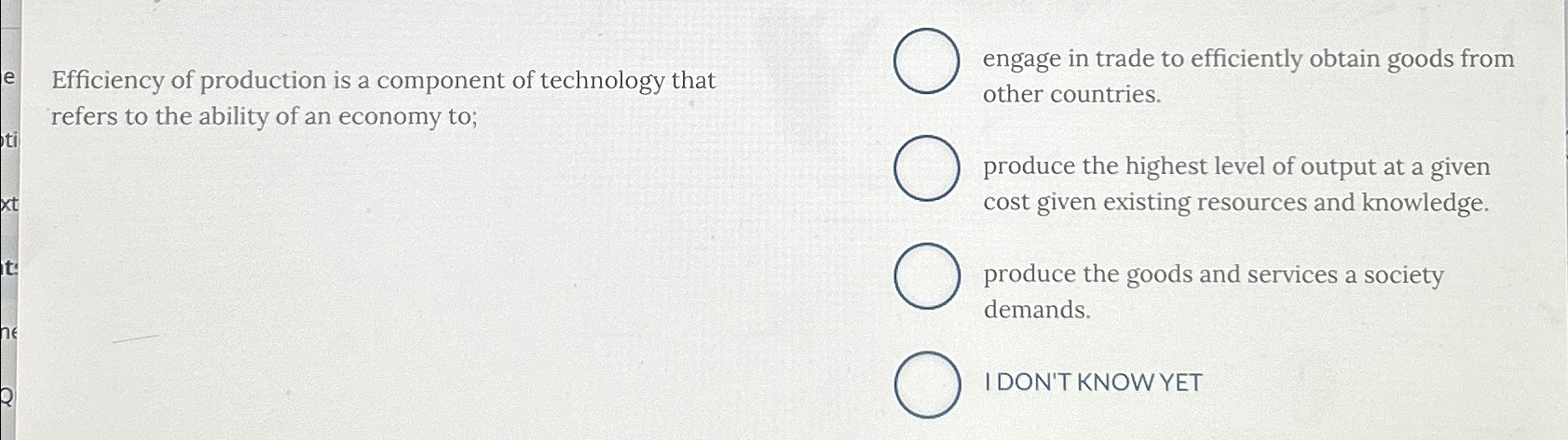 Solved Efficiency of production is a component of technology | Chegg.com