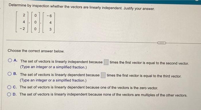 Solved Determine by inspection whether the vectors are | Chegg.com