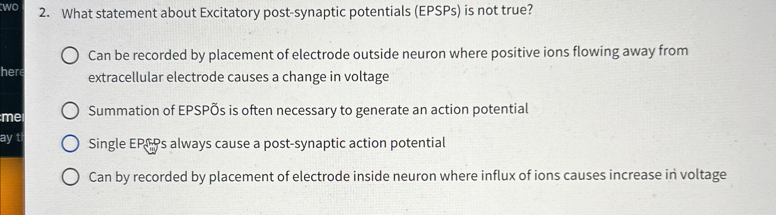 Solved What statement about Excitatory post-synaptic | Chegg.com
