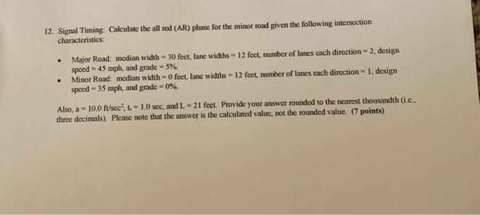 Solved 12. Signal Timing: Calculate the all red (AR) phase | Chegg.com