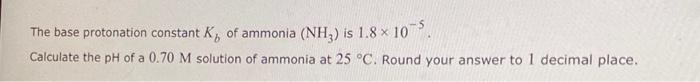 Solved The base protonation constant Kb of ammonia (NH3) is | Chegg.com