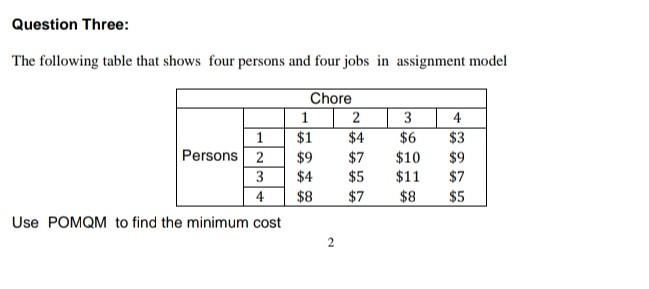 Solved Question Three: The following table that shows four | Chegg.com