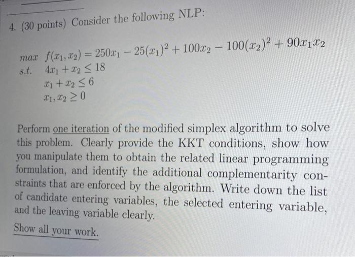 Solved 4. (30 points) Consider the following NLP: | Chegg.com