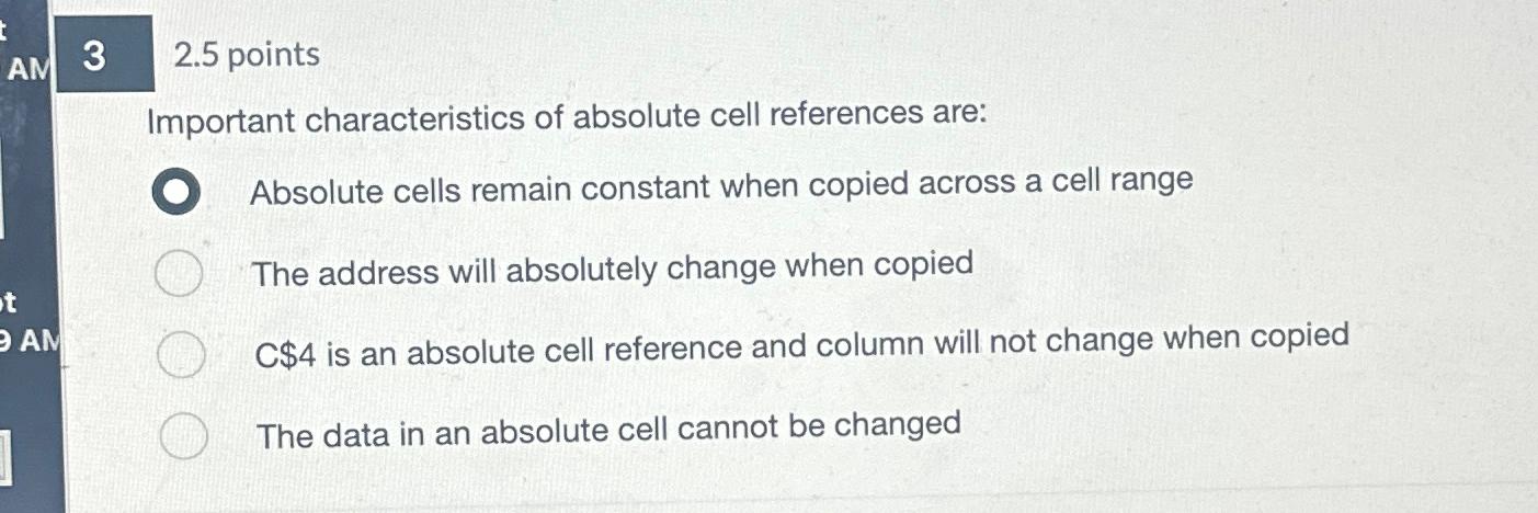 Solved AN32.5 ﻿pointsImportant characteristics of absolute | Chegg.com