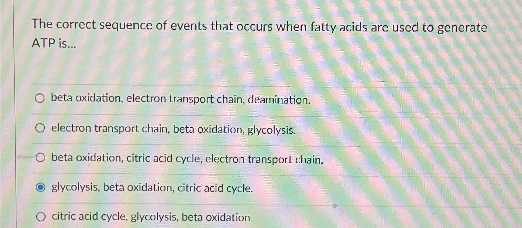 Solved The correct sequence of events that occurs when fatty | Chegg.com