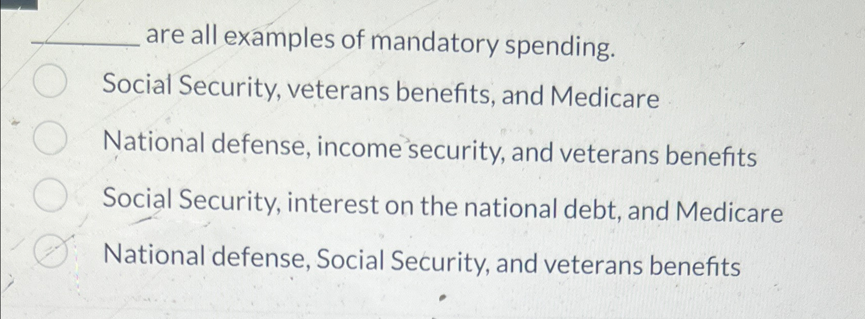 Solved are all examples of mandatory spending.Social | Chegg.com