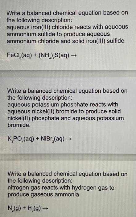 Solved Write a balanced chemical equation based on the | Chegg.com