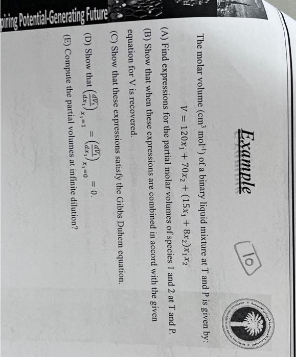 Solved The molar volume (cm3 mol−1) of a binary liquid | Chegg.com