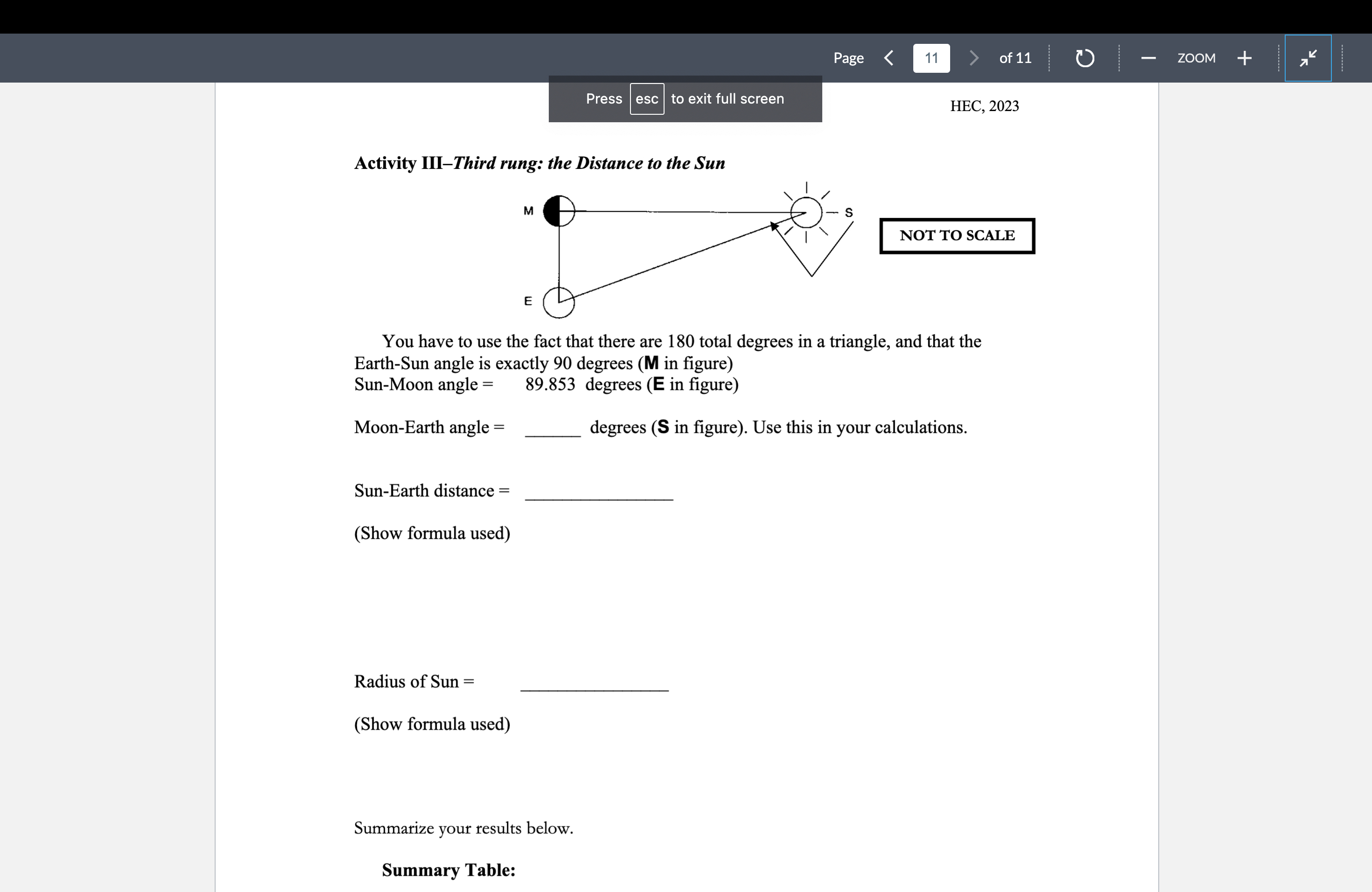 Solved Activity III-Third rung: the Distance to the SunYou | Chegg.com