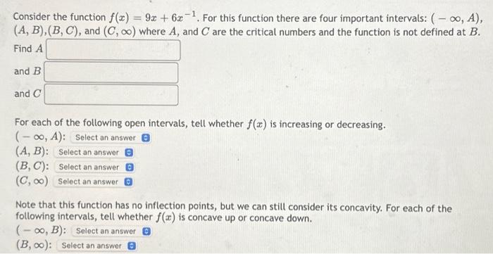 Solved Consider the function f(x)=9x+6x−1. For this function | Chegg.com
