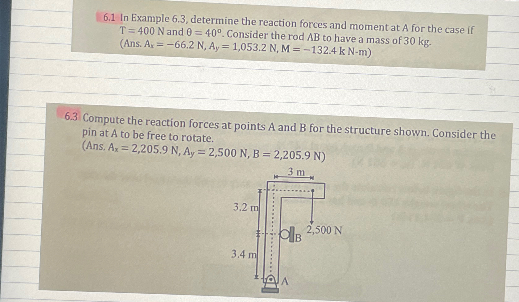 Solved 6.1 ﻿In Example 6.3, ﻿determine the reaction forces | Chegg.com