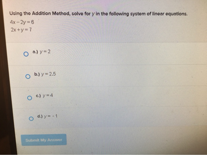 Solved Using the Addition Method, solve for y in the | Chegg.com