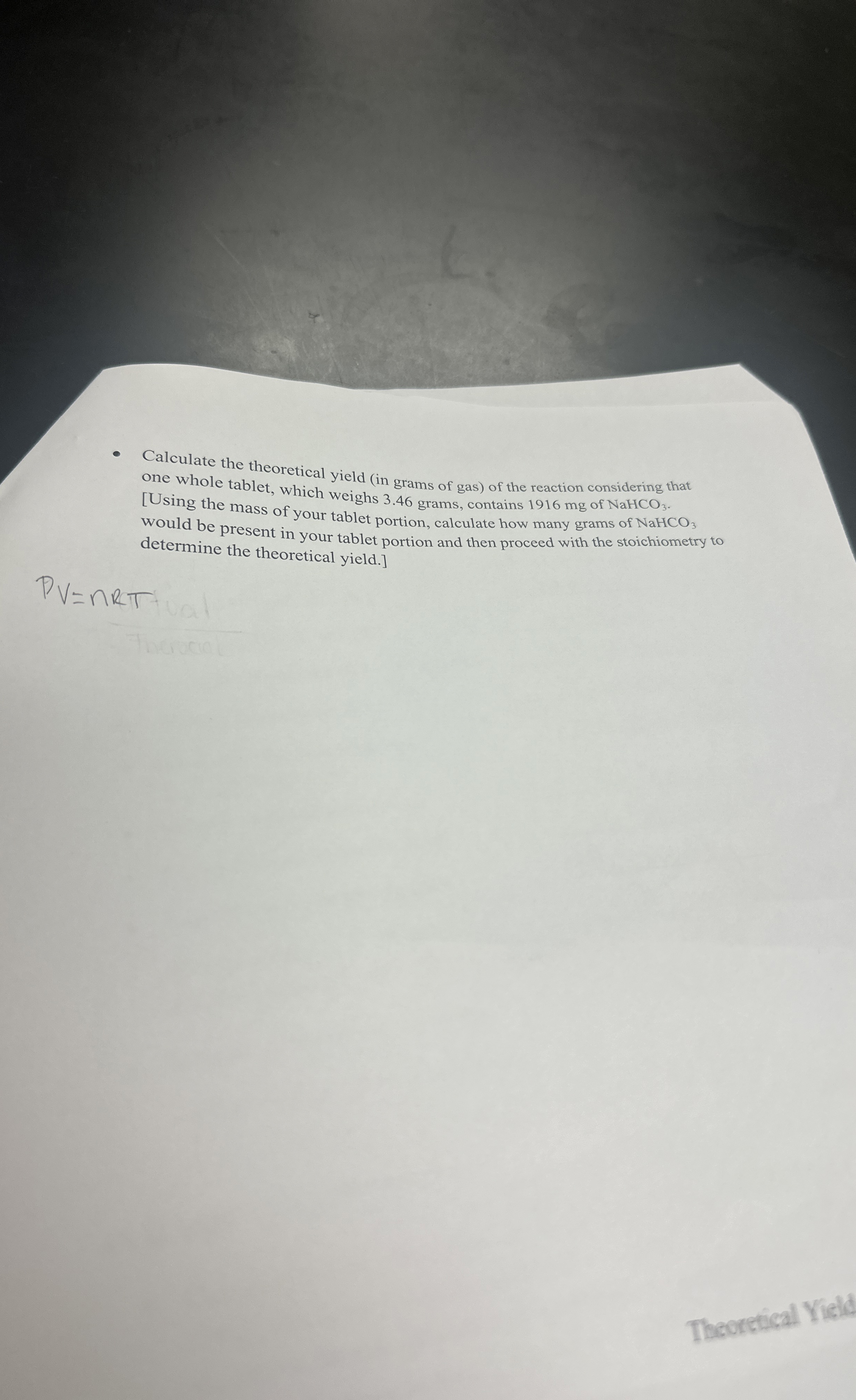 Solved Calculate the theoretical yield (in grams of gas) ﻿of | Chegg.com