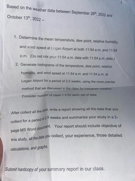 Based on the weather data between September 26th | Chegg.com