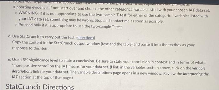 Solved a. Which IAT data set are you working with? b. Use | Chegg.com