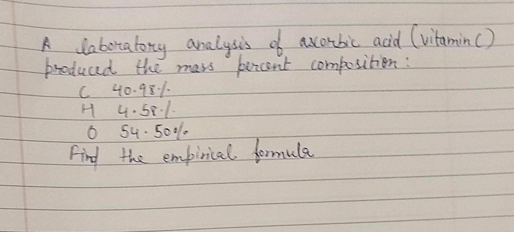 Solved A laboratory analysis of ascorbic acid (vitamin C) | Chegg.com