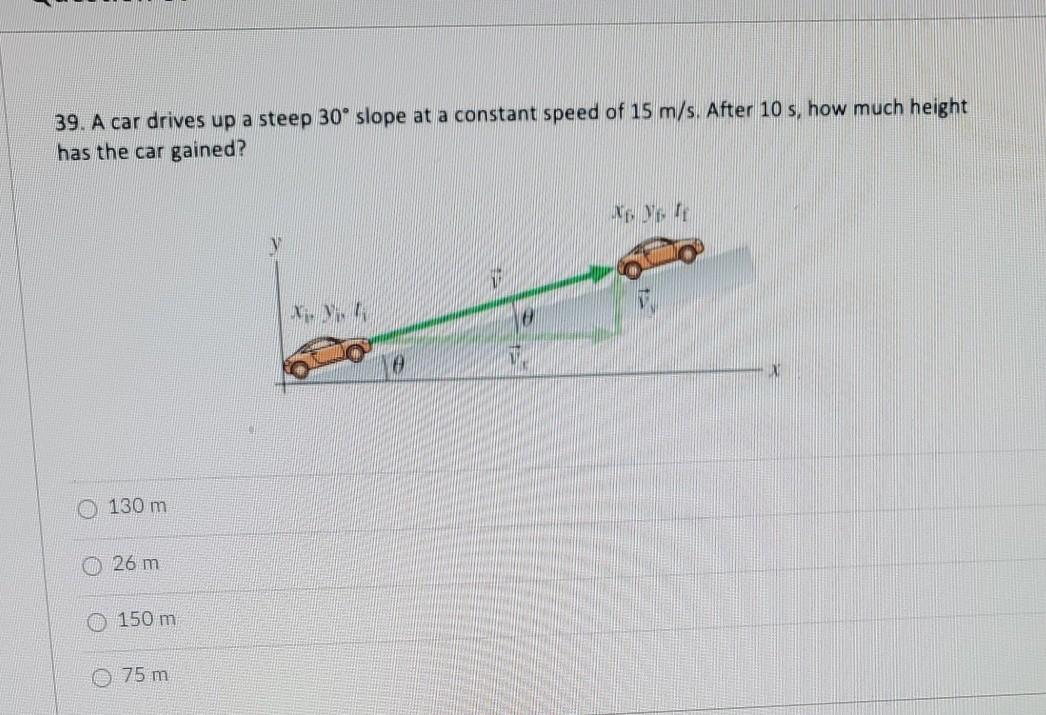 Solved 39. A car drives up a steep 30° slope at a constant | Chegg.com