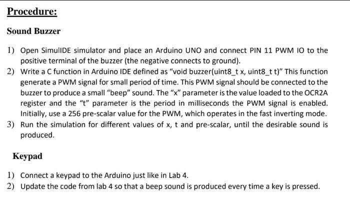 Procedure: Sound Buzzer 1) Open SimulIDE simulator | Chegg.com