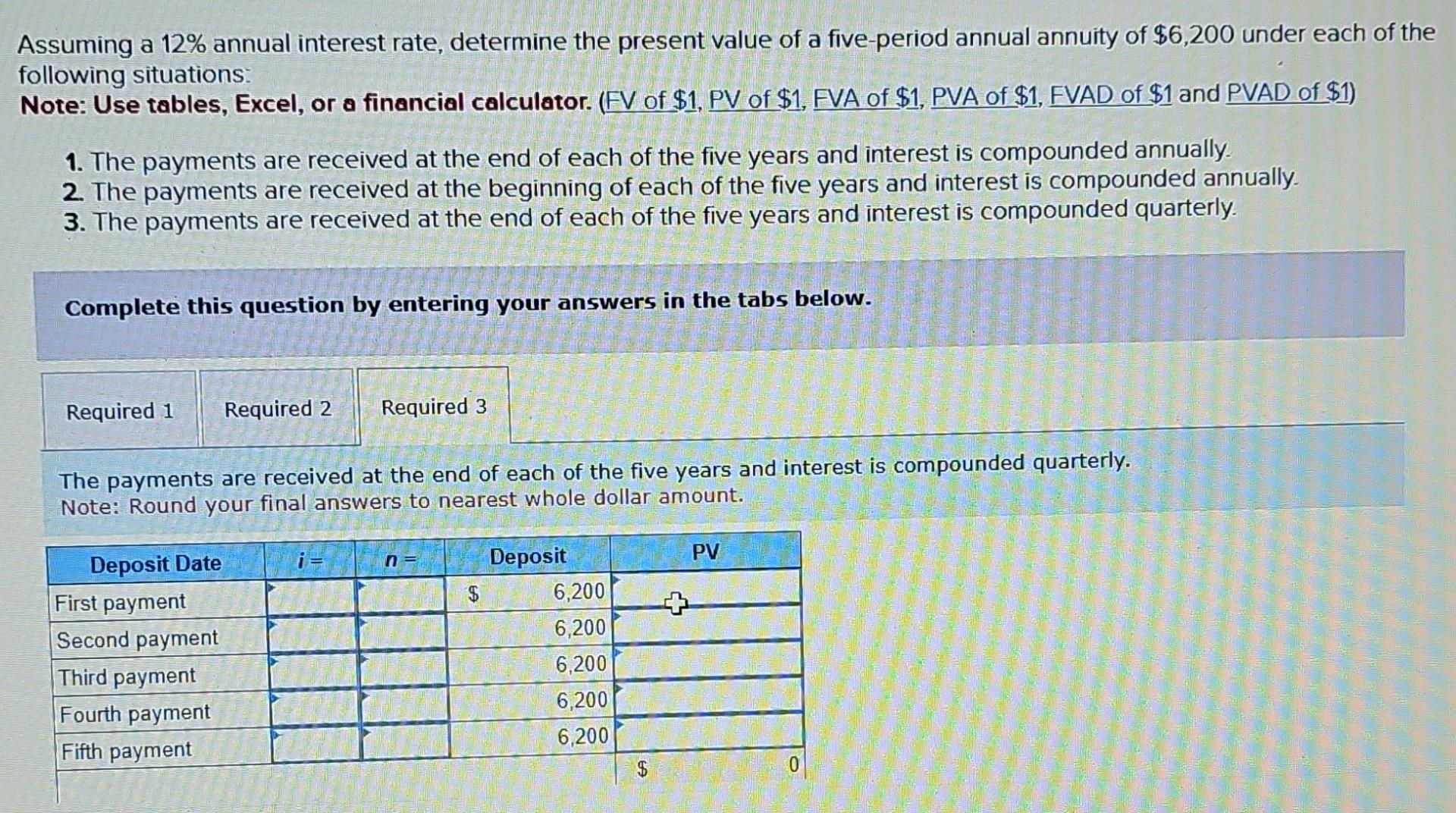 Solved Assuming a 12% annual interest rate, determine the | Chegg.com