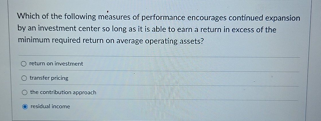 Solved Which of the following measures of performance | Chegg.com