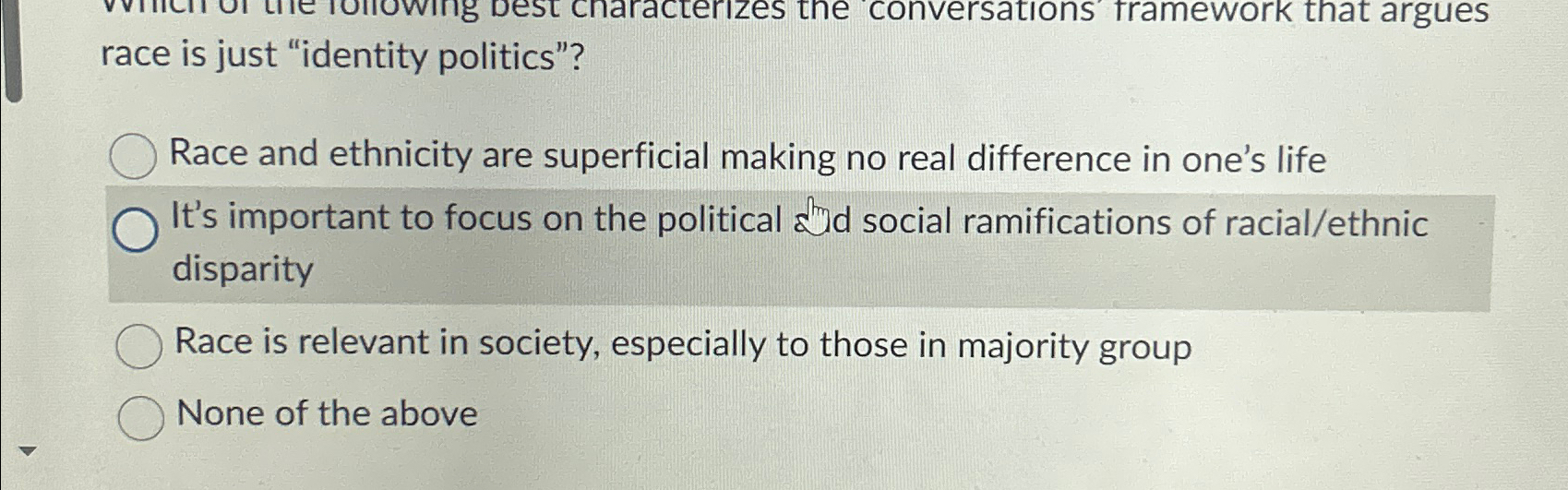 Solved race is just "identity politics"?Race and ethnicity | Chegg.com